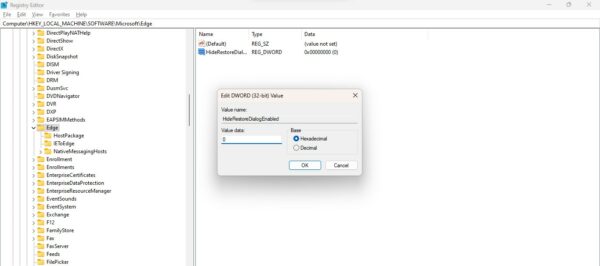 How To Enable/Disable Restore Pages Dialog Prompt In Microsoft Edge - Hawkdive.com