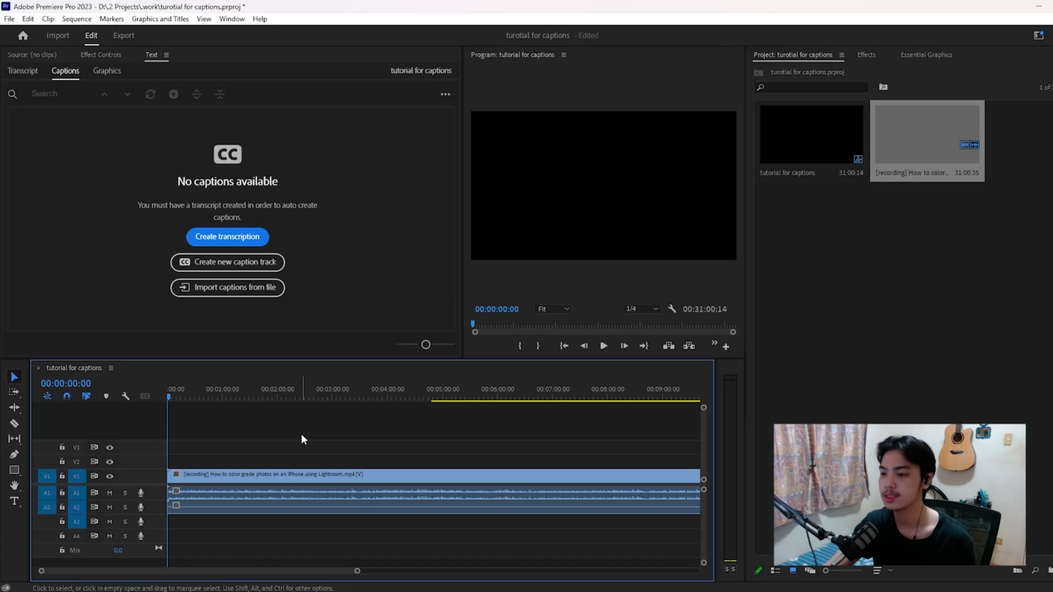 Auto Captioning through Adobe Premiere Pro