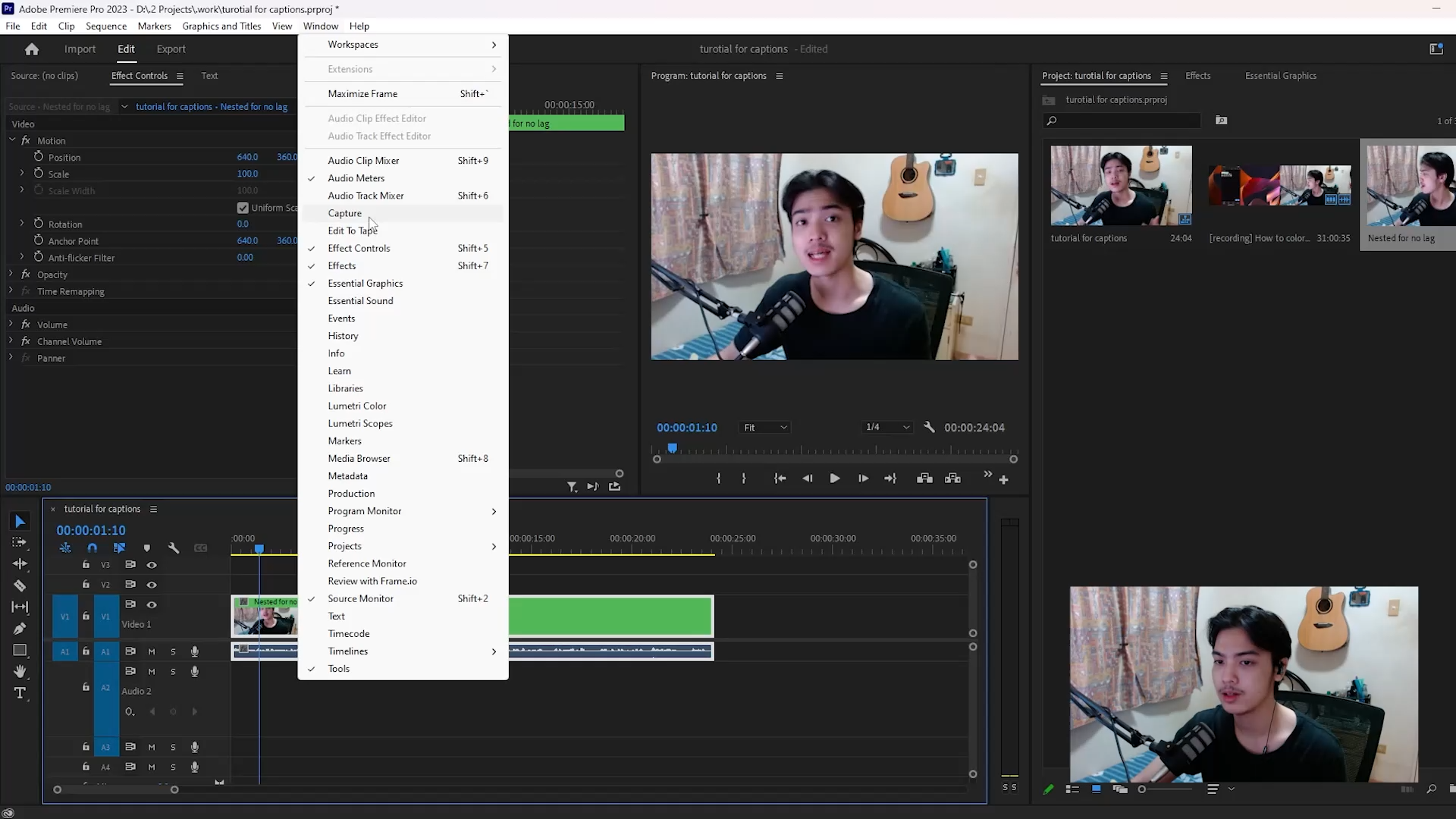 Auto Captioning through Adobe Premiere Pro